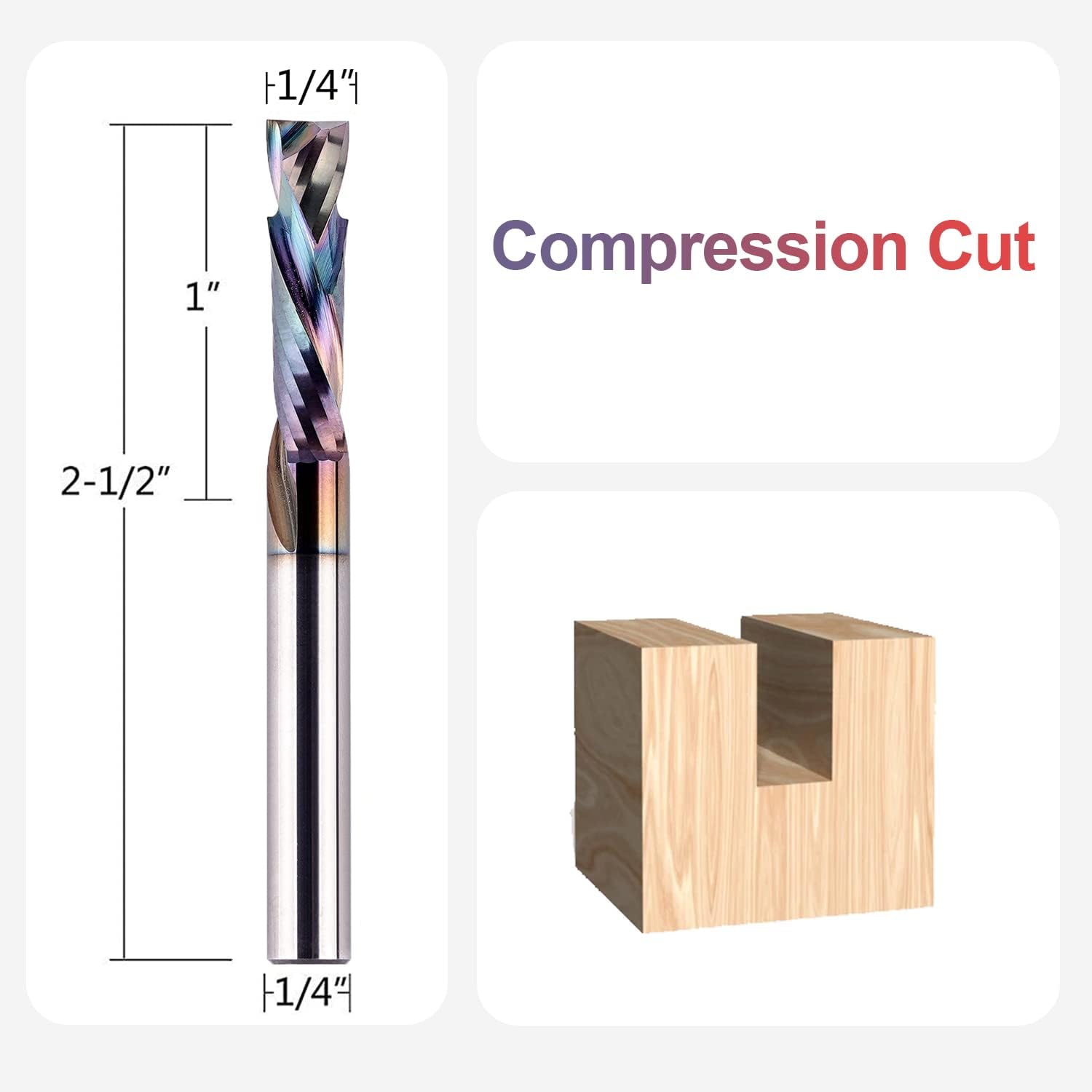 SpeTool Compression Router Bit 1/4 Inch Shank 1 Inch Cutting Length with Coated Carbide Spiarl Up Down CNC Router Bit for Woodworking Tool