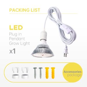 Bstrip LED Grow Light Bulb for Indoor Plants with Hanging System, 25W Full Spectrum Hanging Grow Light,3000K Plant Light Bulbs with 16.4FT Power Cord, Pendant Grow Lights for Indoor Plants, 1 Pack