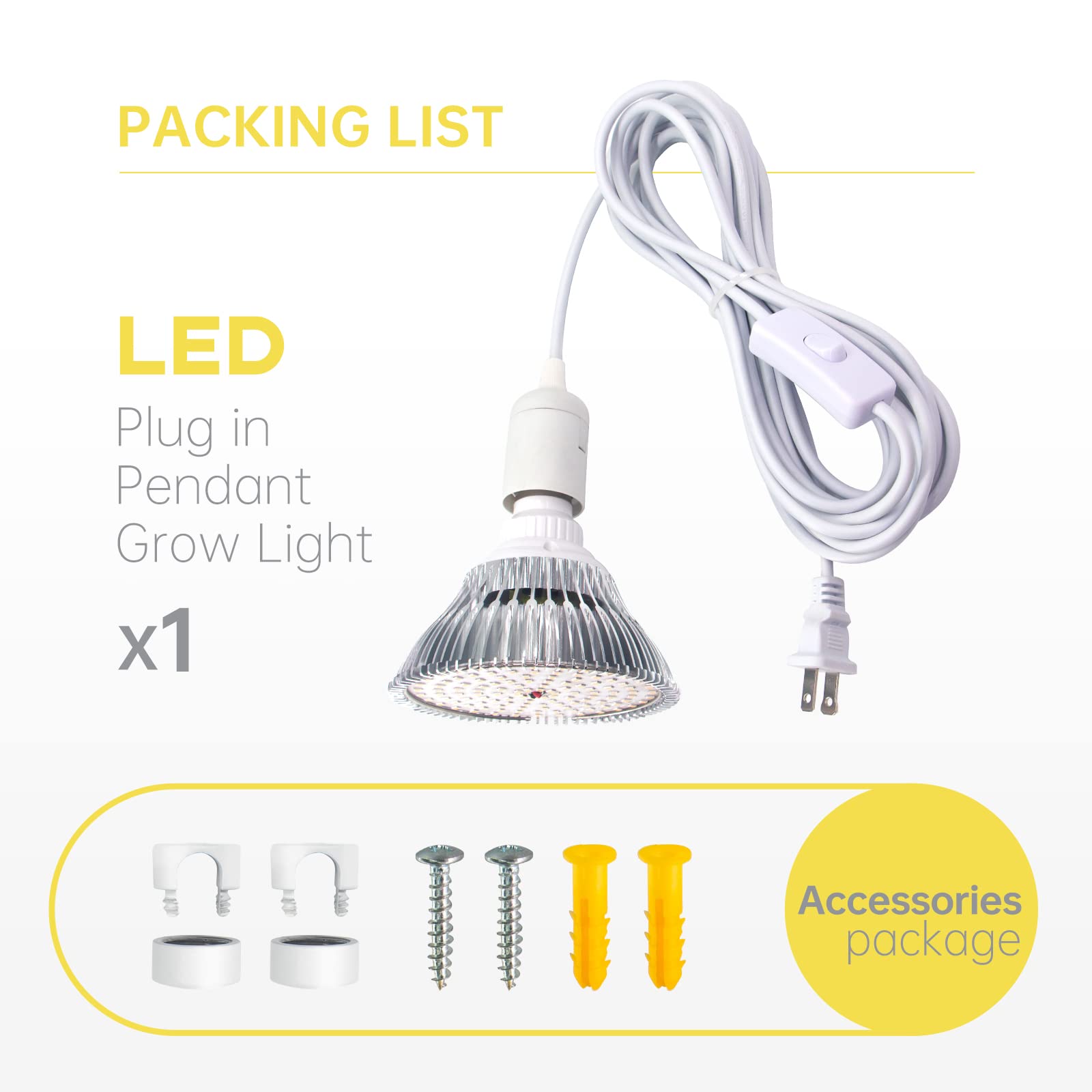 Bstrip LED Grow Light Bulb for Indoor Plants with Hanging System, 25W Full Spectrum Hanging Grow Light,3000K Plant Light Bulbs with 16.4FT Power Cord, Pendant Grow Lights for Indoor Plants, 1 Pack