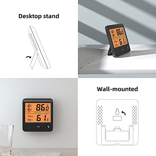 4" Digital Hygrometer Indoor Thermometer Temperature and Humidity Gauge Monitor Indicator Room Thermometer with Backlight LCD Display Humidity Meter