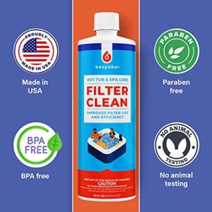 Bespoke+ Spa Filter Cleaner for Hot Tubs - 1-Hour Cartridge Filter Cleaner Soak Solution, Hot Tub Filter Cleaner Soak & Pool Filter Cleaner for Pool Cartridges (1-Quart)