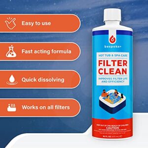 Bespoke+ Spa Filter Cleaner for Hot Tubs - 1-Hour Cartridge Filter Cleaner Soak Solution, Hot Tub Filter Cleaner Soak & Pool Filter Cleaner for Pool Cartridges (1-Quart)