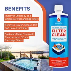 Bespoke+ Spa Filter Cleaner for Hot Tubs - 1-Hour Cartridge Filter Cleaner Soak Solution, Hot Tub Filter Cleaner Soak & Pool Filter Cleaner for Pool Cartridges (1-Quart)