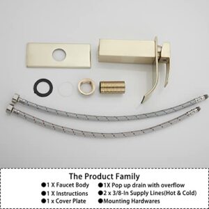 Brushed Gold Bathroom Faucet GGStudy Waterfall Bathroom Sink Faucet Deck Mount Single Handle One Hole Bathroom Vanity Faucet with Pop Up Drain