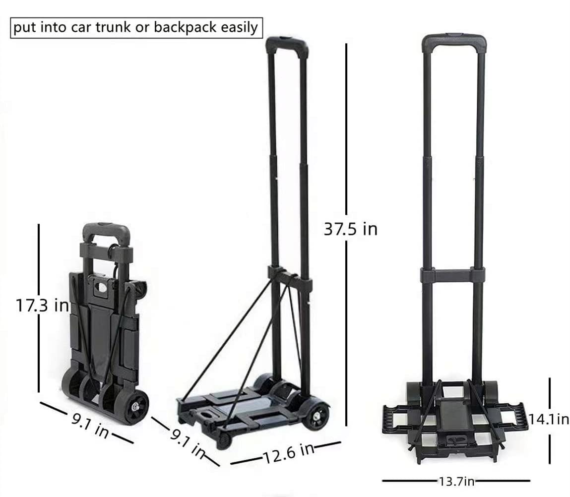 MShop Shopping Cart Folding Luggage Cart 2 Wheels Lightweight Luggage Trolley Small Plastic Hand Truck for Groceries, Camping ,Super Market, Travel,Moving and Office Use Trolley (Black-JMA) (ULC-01)