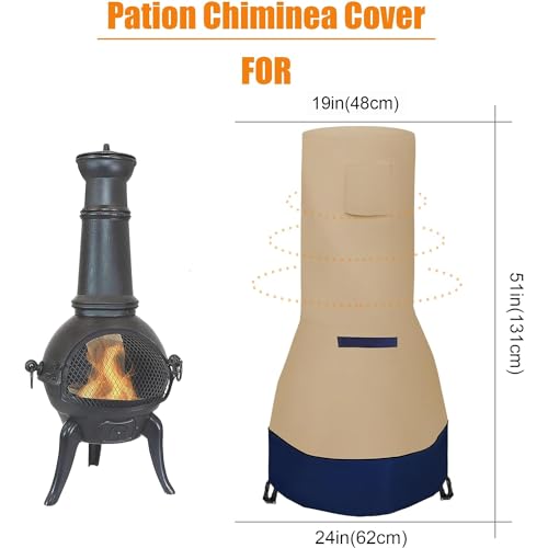 DUSTYPROTE Chiminea Cover，Weather-Proof Chiminea Fire Pit Cover，Fire Pit Heater Cover Waterproof，Clay Chiminea Cover Large Size, Khaki Patchwork Dark Blue, Cover Only