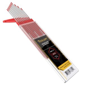 tig tungsten welding tungsten electrodes 2% thoriated tungsten 3/32” x 7” (red,ewth-2) 10-pack tooliom