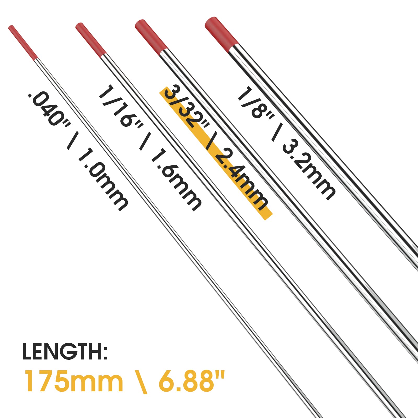 Tig Tungsten Welding Tungsten Electrodes 2% Thoriated Tungsten 3/32” x 7” (Red,Ewth-2) 10-Pack TOOLIOM