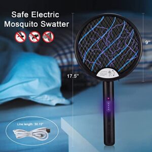 lanju Electric Fly Swatter Racket & Bug Zapper 4000V Mosquito Zapper Racket Indoor with Light Trap Fly Killer Foldable USB Rechargeable for Outdoor Home Office Backyard (1 Pack)