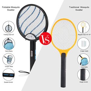 lanju Electric Fly Swatter Racket & Bug Zapper 4000V Mosquito Zapper Racket Indoor with Light Trap Fly Killer Foldable USB Rechargeable for Outdoor Home Office Backyard (1 Pack)