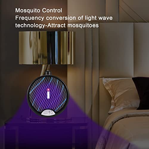 lanju Electric Fly Swatter Racket & Bug Zapper 4000V Mosquito Zapper Racket Indoor with Light Trap Fly Killer Foldable USB Rechargeable for Outdoor Home Office Backyard (1 Pack)