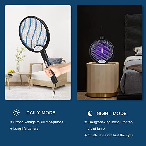 lanju Electric Fly Swatter Racket & Bug Zapper 4000V Mosquito Zapper Racket Indoor with Light Trap Fly Killer Foldable USB Rechargeable for Outdoor Home Office Backyard (1 Pack)