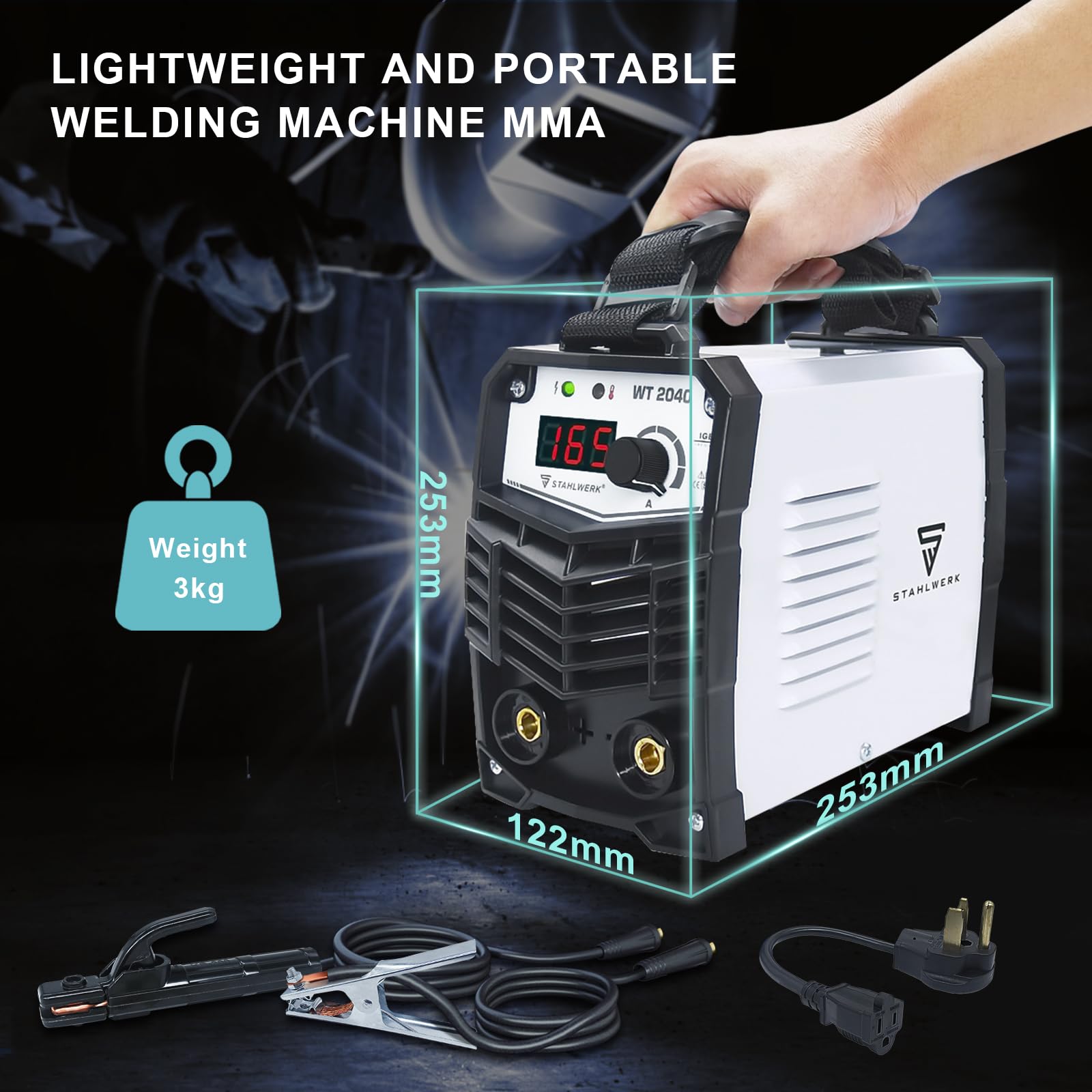 S STAHLWERK Welder ARC 165A Inverter MMA Welding Machine Kit 110/220V IGBT Digital Display Hot Start Portable with Welding Gloves, fits 2.5mm Welding Rods