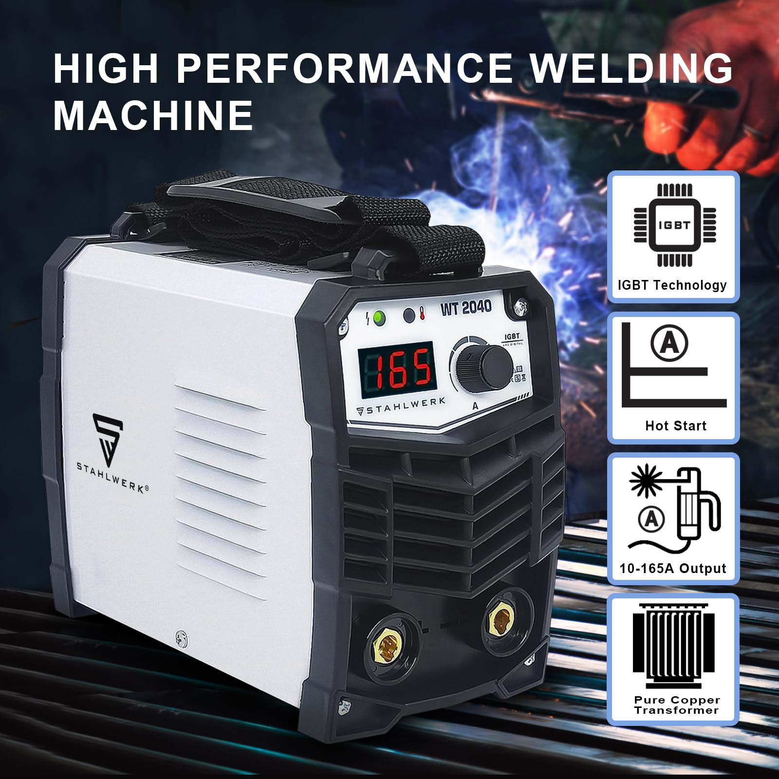 S STAHLWERK Welder ARC 165A Inverter MMA Welding Machine Kit 110/220V IGBT Digital Display Hot Start Portable with Welding Gloves, fits 2.5mm Welding Rods