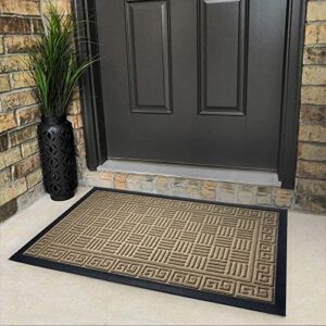 outdoor indoor door mat, extra durable natural rubber welcome mat, heavy duty front outdoor door mat, waterproof low profile fall door mat, entrance rug for entry, patio, busy areas (brown, 17"x29")