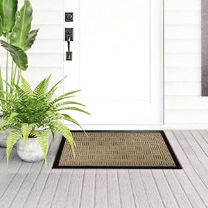 Outdoor Indoor Door Mat, Extra Durable Natural Rubber Welcome Mat, Heavy Duty Front Outdoor Door Mat, Waterproof Low Profile Fall Door Mat, Entrance Rug for Entry, Patio, Busy Areas (Brown, 17"x29")