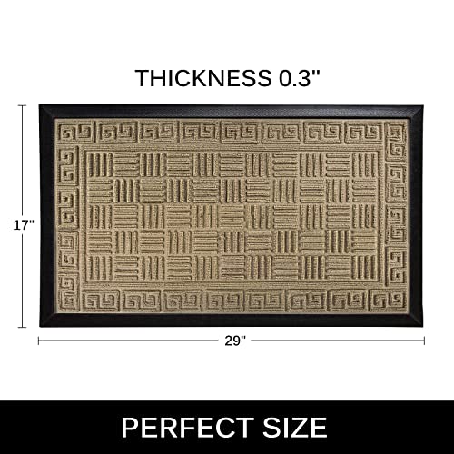 Outdoor Indoor Door Mat, Extra Durable Natural Rubber Welcome Mat, Heavy Duty Front Outdoor Door Mat, Waterproof Low Profile Fall Door Mat, Entrance Rug for Entry, Patio, Busy Areas (Brown, 17"x29")