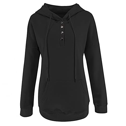 Baralonly Pullover for Womens Button Down Hoodies Drawstring Hooded Pocket Blouses Casual Long Sleeve V Neck Sweatshirts