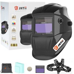 jhtii highly sensitive welding helmet, 4 arc sensor wide shade 4/9-13, true color highest optical 1/1/1/2 solar power auto darkening welding helmet, for tig mig arc weld grinding welder mask wh04