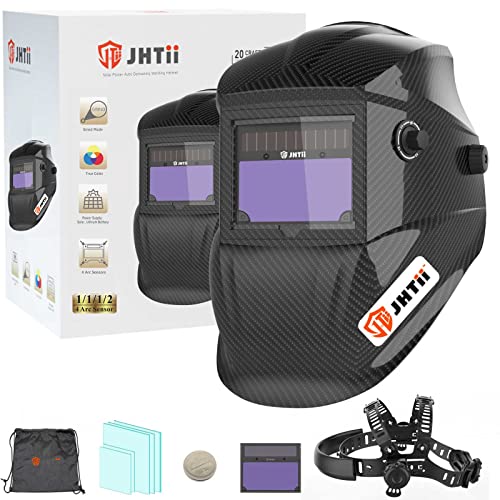 JHTII Highly Sensitive Welding Helmet, 4 Arc Sensor Wide Shade 4/9-13, True Color Highest Optical 1/1/1/2 Solar Power Auto Darkening Welding Helmet, for TIG MIG Arc Weld Grinding Welder Mask WH04