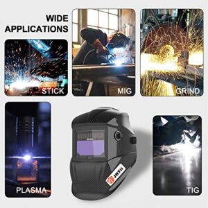 JHTII Highly Sensitive Welding Helmet, 4 Arc Sensor Wide Shade 4/9-13, True Color Highest Optical 1/1/1/2 Solar Power Auto Darkening Welding Helmet, for TIG MIG Arc Weld Grinding Welder Mask WH04