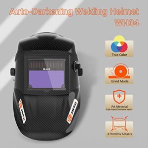 JHTII Highly Sensitive Welding Helmet, 4 Arc Sensor Wide Shade 4/9-13, True Color Highest Optical 1/1/1/2 Solar Power Auto Darkening Welding Helmet, for TIG MIG Arc Weld Grinding Welder Mask WH04