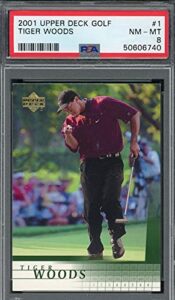 tiger woods 2001 upper deck golf rookie card rc #1 graded psa 8