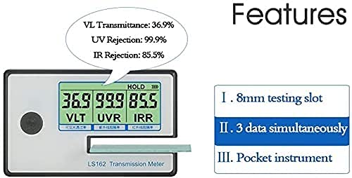 RockRose Portable Solar Tester Meter, Car Window Tint Solar Film Car Transmission Meter Filmed Glass Tester UV IR Rejection Meter Spectrum Tester IR 950nm UV 365nm VR 550nm