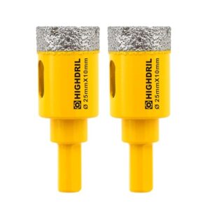 dry diamond core drill bit,highdril 2pcs diameter 25mm 1" with triangle shank vacuum brazed hole saw for concrete granite marble glass porcelain tile masonry brick