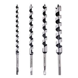 somada long auger drill bit set for wood -4 pcs, 1/2-inch, 5/8-inch, 3/4-inch, and 1-inch diameter with 12-inch long hex shank, ship auger bit set