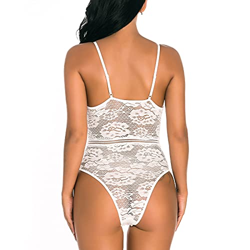 wodceeke Womens Exotic Corset Chemise Bodysuit Bralette Nightwear juguetes sexual para sexo en pareja crotchless lingerie 311 (White, XXL)