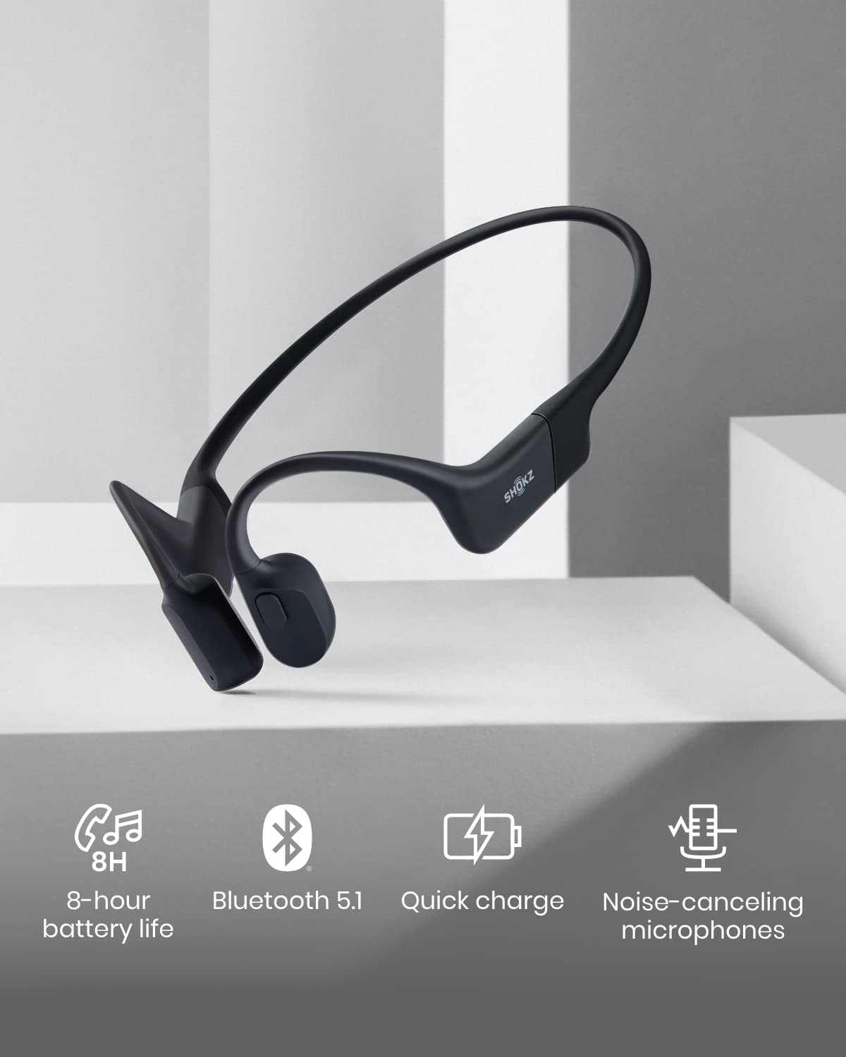 SHOKZ OpenRun Mini (AfterShokz Aeropex Mini) -Bone Conduction Open-Ear Bluetooth Sport Headphones - Waterproof Wireless Earphones for Workouts and Running - Built-in Mic, with Headband