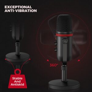 AUDIOPRO USB Microphone, Cardioid Condenser Gaming Mic for PC/Laptop/Phone/PS4/5, Headphone Output, Volume Control, USB Type-C Plug and Play, LED Mute Button, for Streaming, Podcast, Studio