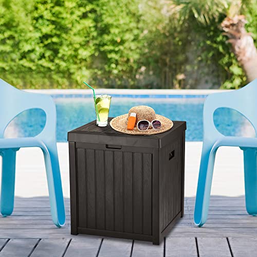 YITAHOME 51 Gallon Medium Deck Box,Outdoor Storage Container for Patio Cushions,Pool Supplies,Garden Tools,Weather, Resistant,Resin (Brown)