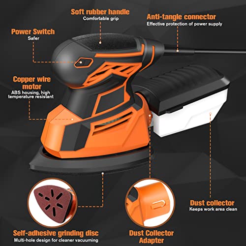 Mouse Detail Sander, Vastar Multifunctional Compact Electric Sander Tool with High-efficiency Dust Collection System and 24 Pcs Sandpaper, Suitable for Sanding, Polishing, Removing Paint, Blemishes