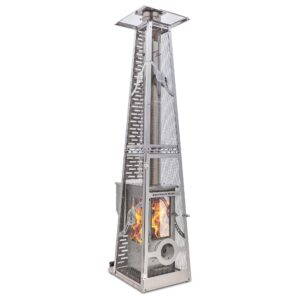 90,000 btu stainless steel outdoor patio heater, 12 ft heating radius, wood pellet fired (big timber elite | revere edition))