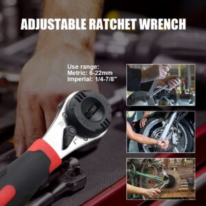 CMTOOL Adjustable Ratchet Wrench Universal Adjustable Socket Wrench for 6-22mm Screw Adjustable Ratcheting Wrench Set Small Large Wrench Kit Hand Tool Locking Adjustable Wrench with Non-slip Handle