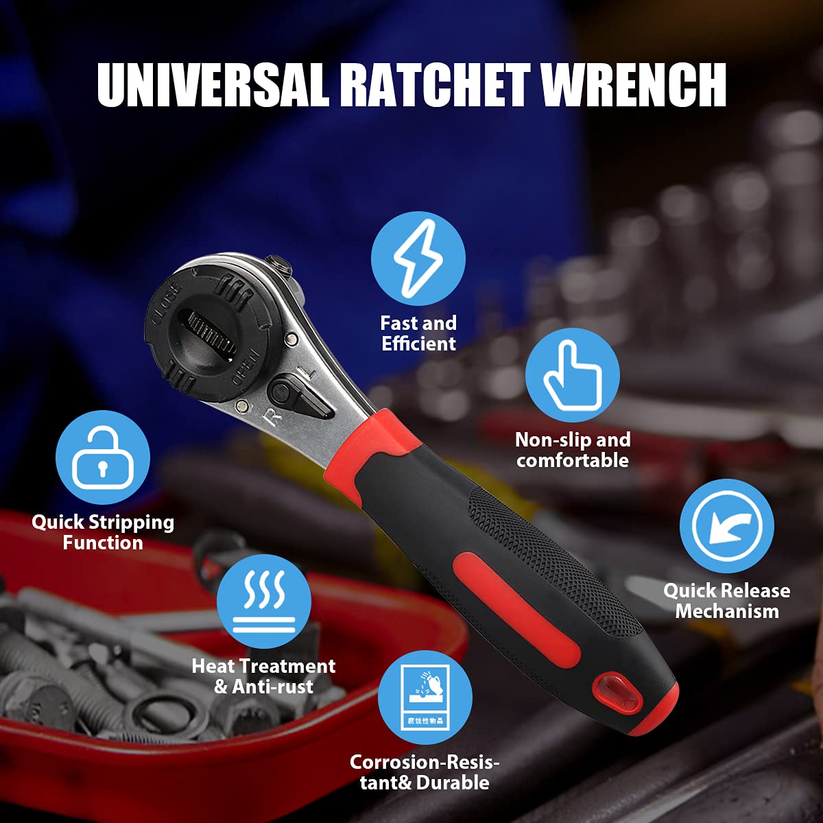 CMTOOL Adjustable Ratchet Wrench Universal Adjustable Socket Wrench for 6-22mm Screw Adjustable Ratcheting Wrench Set Small Large Wrench Kit Hand Tool Locking Adjustable Wrench with Non-slip Handle