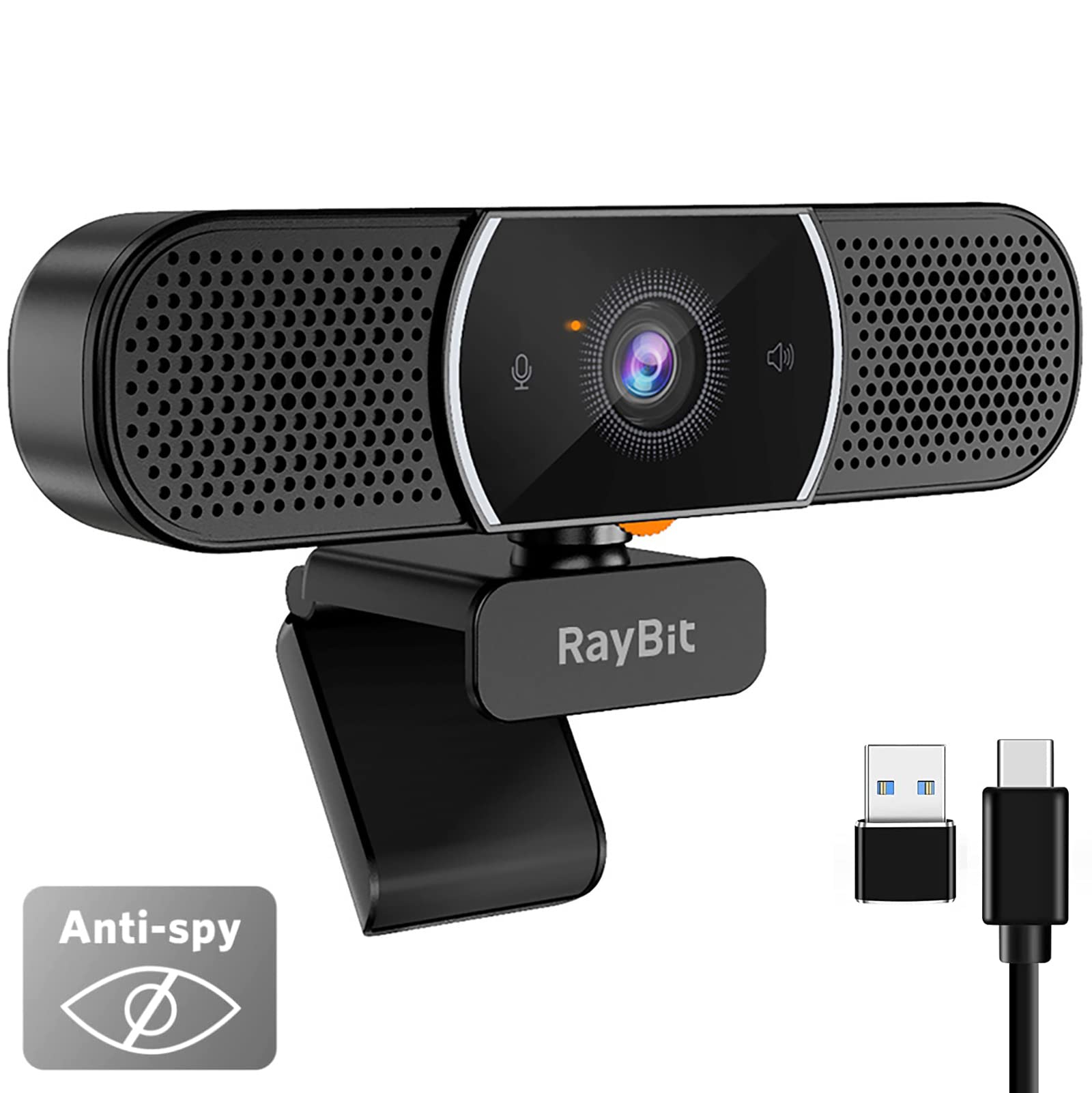 3 in 1 Webcam - 2K HD USB C Webcam with Microphone and Speaker, Stereo Sound & Noise-Cancelling Mics, Privacy Cover, Light Correction, Autofocus Conference Web Camera for Computer/Laptop/PC/Monitor