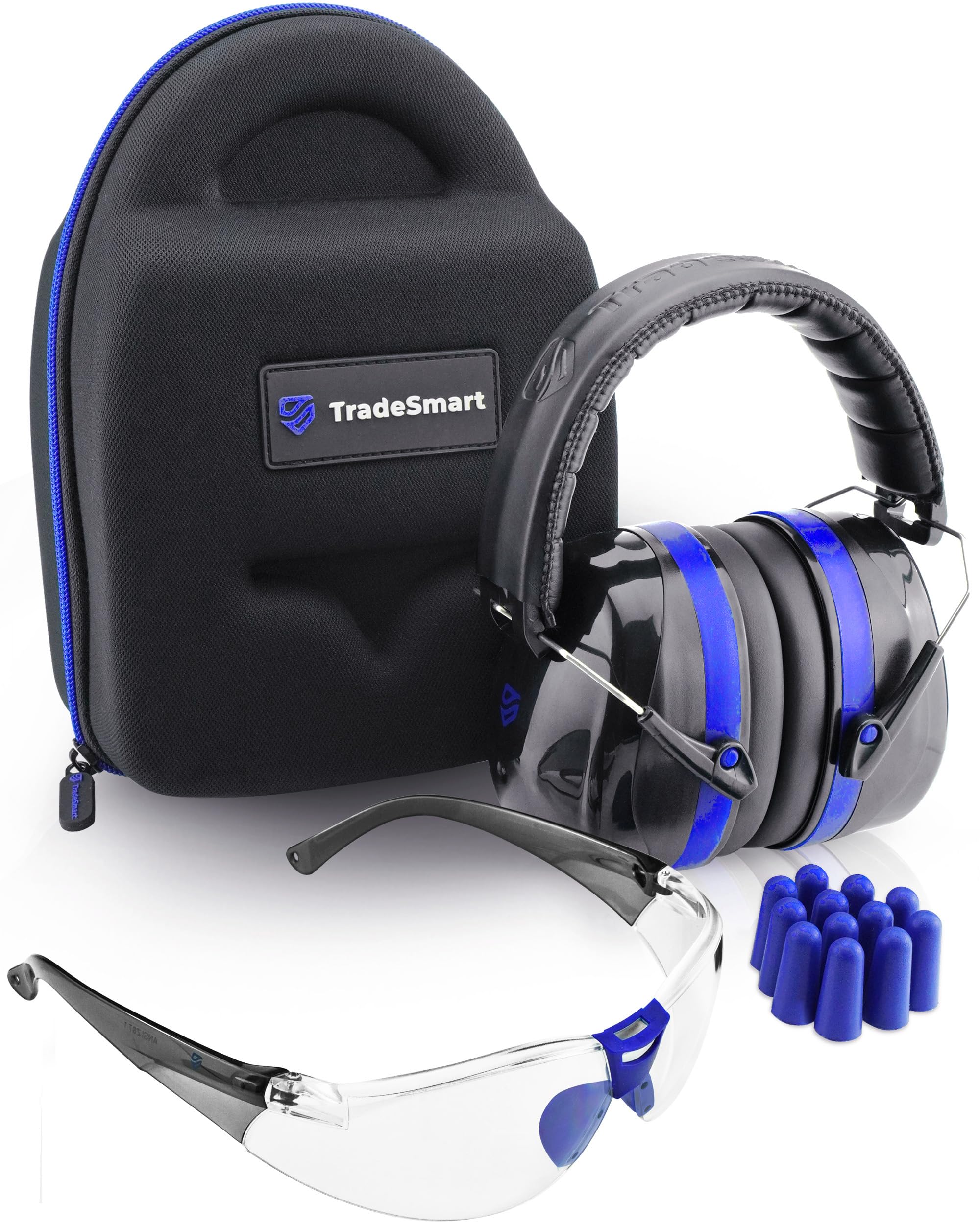 TradeSmart All-in-One Shooting Ear Protection & Range Glasses, 5 Earplugs & Hard Case - Ideal Shooter's Gift for Him and Her