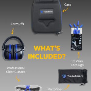 TradeSmart All-in-One Shooting Ear Protection & Range Glasses, 5 Earplugs & Hard Case - Ideal Shooter's Gift for Him and Her