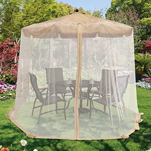 ABCCANOPY Upgrade 9FT-11FT Patio Umbrella Mosquito Netting Adjustable Mosquito Net with Zipper Door for Most Outdoor Market Table Umbrellas or Cantilever Offset Hanging Umbrellas (Beige)