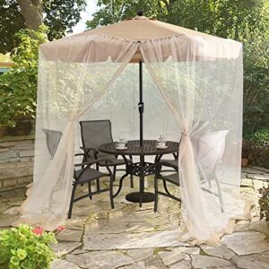 ABCCANOPY Upgrade 9FT-11FT Patio Umbrella Mosquito Netting Adjustable Mosquito Net with Zipper Door for Most Outdoor Market Table Umbrellas or Cantilever Offset Hanging Umbrellas (Beige)