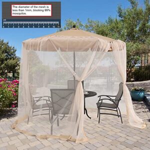 ABCCANOPY Upgrade 9FT-11FT Patio Umbrella Mosquito Netting Adjustable Mosquito Net with Zipper Door for Most Outdoor Market Table Umbrellas or Cantilever Offset Hanging Umbrellas (Beige)