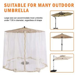 ABCCANOPY Upgrade 9FT-11FT Patio Umbrella Mosquito Netting Adjustable Mosquito Net with Zipper Door for Most Outdoor Market Table Umbrellas or Cantilever Offset Hanging Umbrellas (Beige)