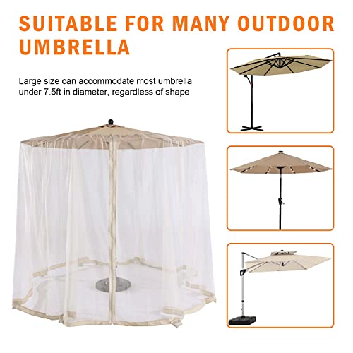 ABCCANOPY Upgrade 9FT-11FT Patio Umbrella Mosquito Netting Adjustable Mosquito Net with Zipper Door for Most Outdoor Market Table Umbrellas or Cantilever Offset Hanging Umbrellas (Beige)