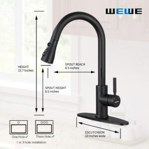 Black Kitchen Faucet, Kitchen Faucets with Pull Down Sprayer WEWE Commercial Stainless Steel Single Handle Single Hole Kitchen Sink Faucet with Black Soap Dispenser