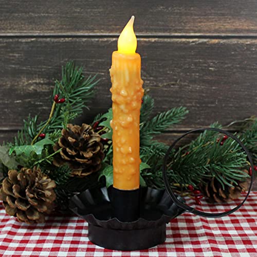 CVHOMEDECO. Real Wax Hand Dipped Battery Operated LED Timer Taper Candles Rustic Primitive Flameless Lights Decor, 6-3/4 Inch, Orange, 2 PCS in a Package