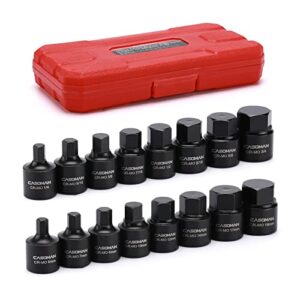 casoman 16 piece 3/8 inch drive low profile impact hex driver set, cr-mo, 1/4"-3/4", 6mm-19mm, impact sae and metric hex bit socket set