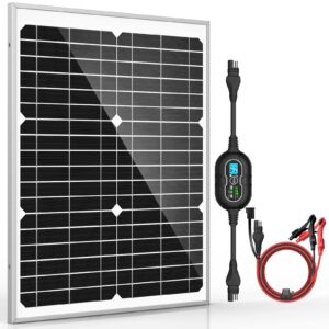 20w 12v solar panel kit battery maintainer trickle charger pro + advanced 10a mppt charge controller + sae battery clip cable for 12 volt boat car rv trailer motorcycle automotive home off grid system